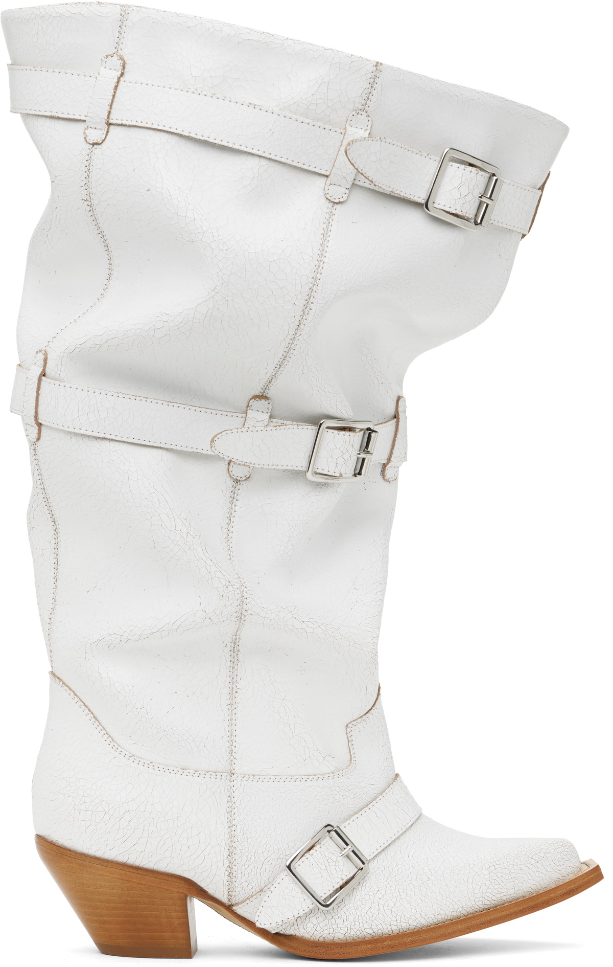 R13 White Buckled-Up Slouch Cowboy Boots R13