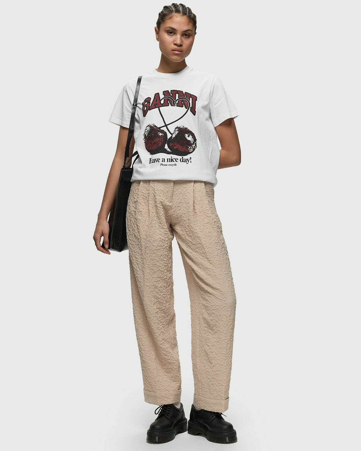 Ganni Basic Jersey Cherry Relaxed Tee White Shortsleeves GANNI