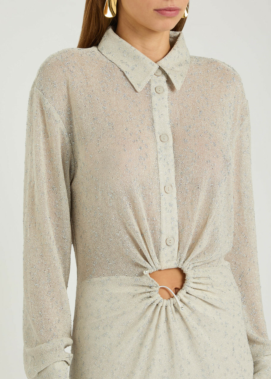 Christopher Esber Imber Cut-out Metallic-knit Maxi Shirt Dress Ecru ...