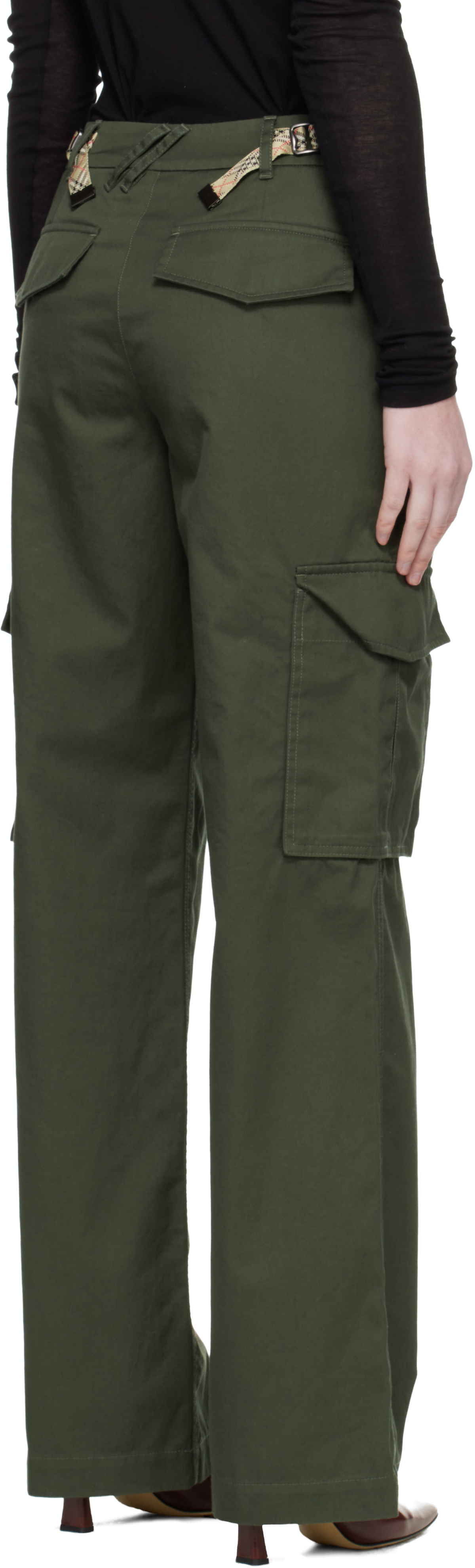 Burberry Khaki Check Trim Gabardine Cargo Pants Burberry
