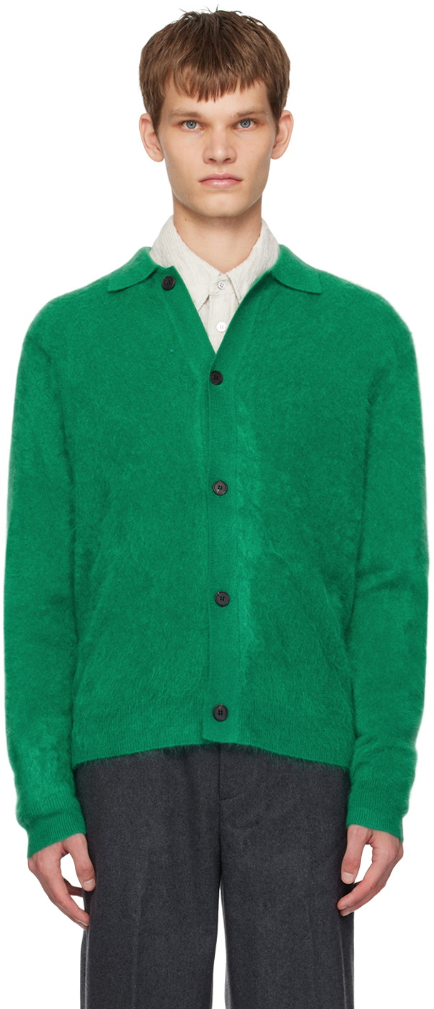 Solid Homme Green Spread Collar Cardigan Solid Homme