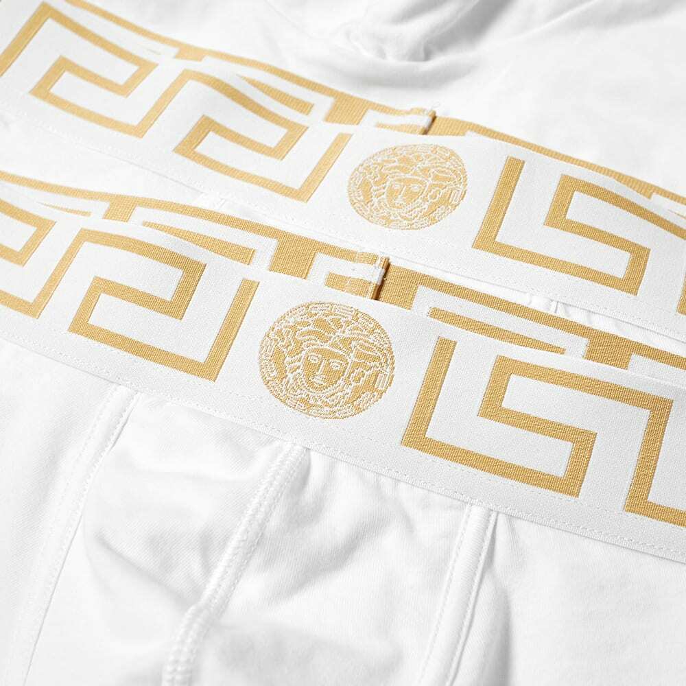 Versace Men's Greek Logo Waistband Boxer - 2 Pack in White/Gold Versace