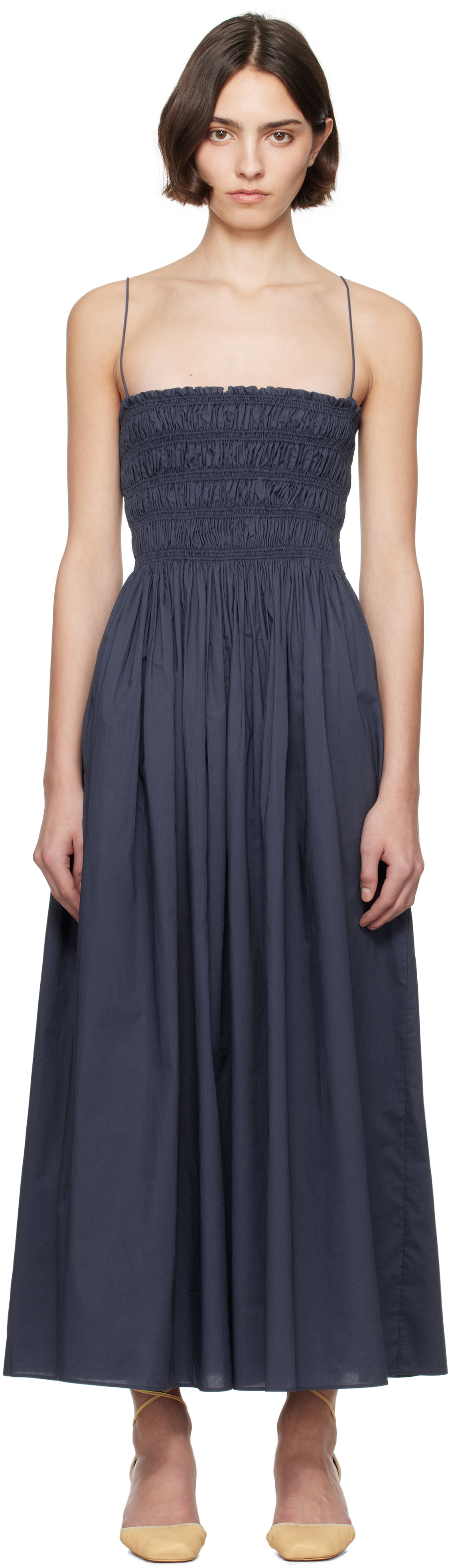 Matteau Navy Shirred Bodice Maxi Dress Matteau