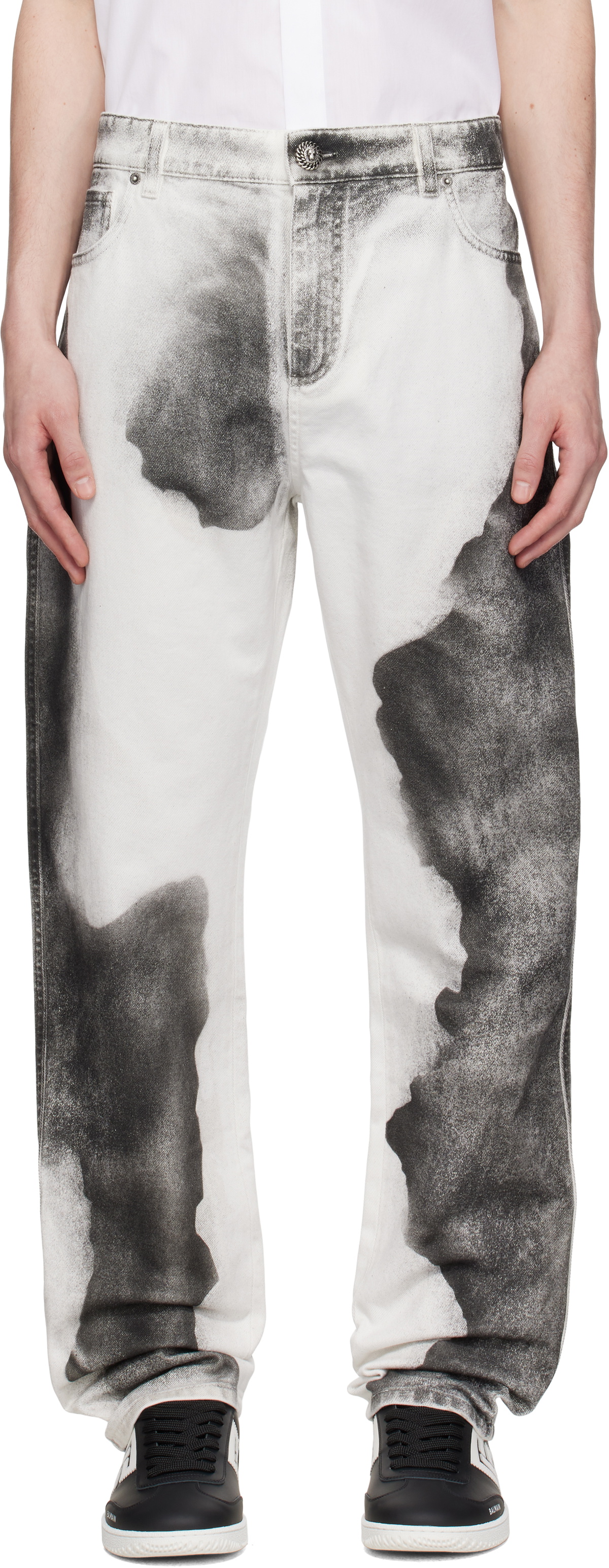 Balmain White Regular-Fit Moon Print Jeans Balmain
