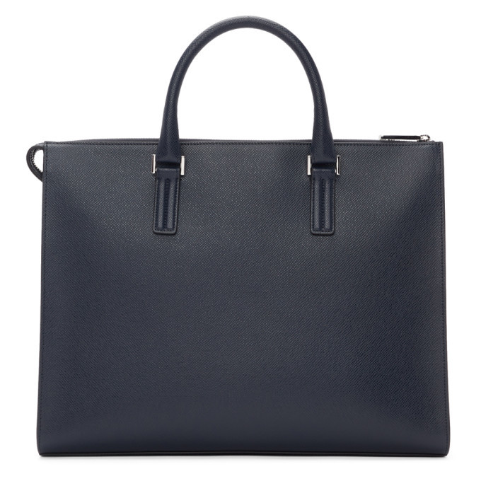 Boss Navy Large Signature Slim Briefcase BOSS