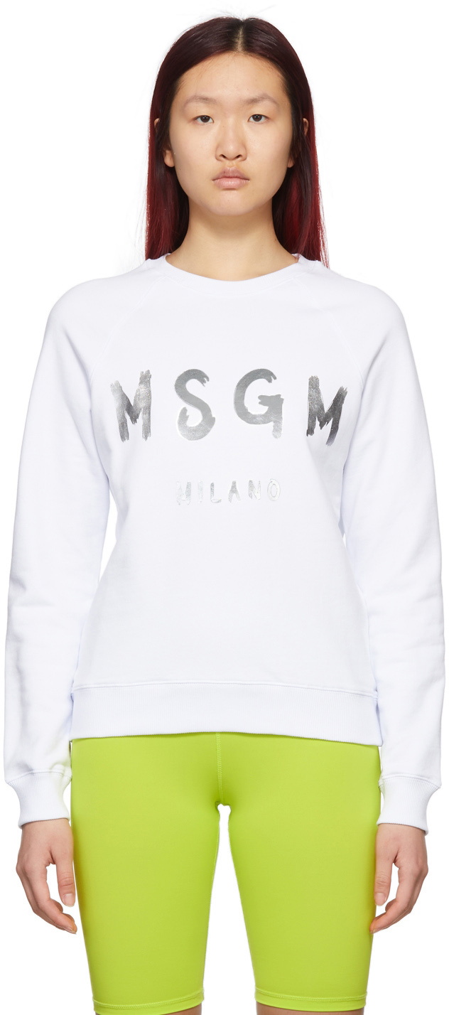 MSGM White Brush Logo Sweatshirt MSGM