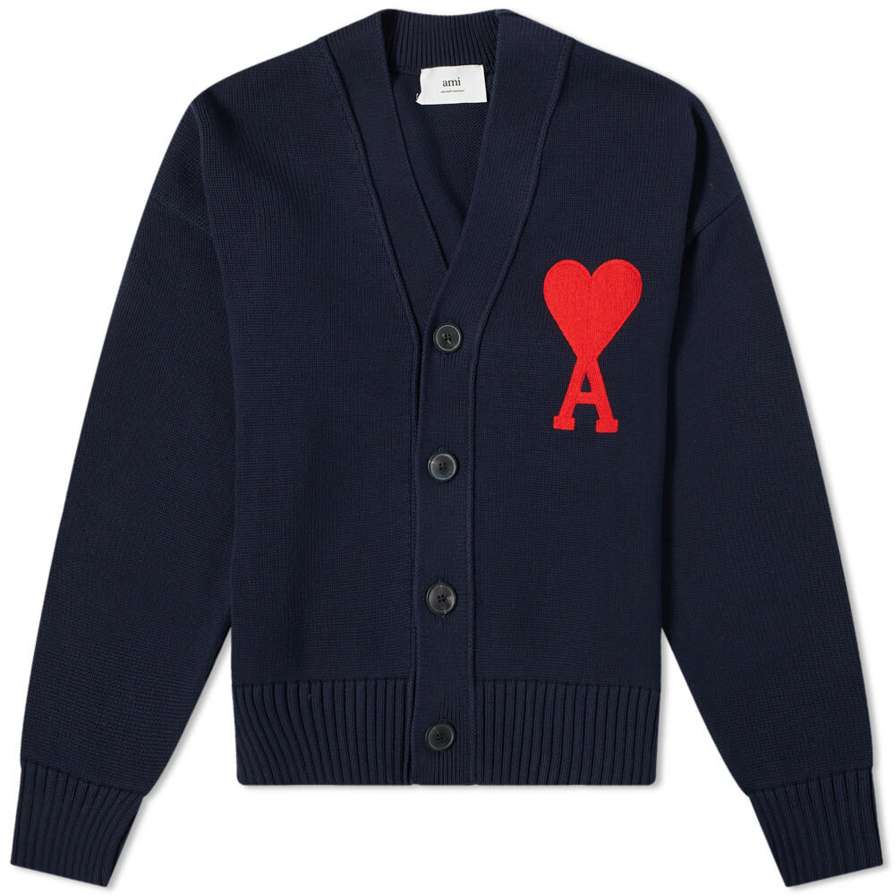 AMI Men's Big Heart Cardigan in Navy AMI