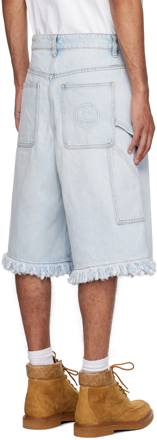 drew house Blue Frayed Denim Shorts drew house