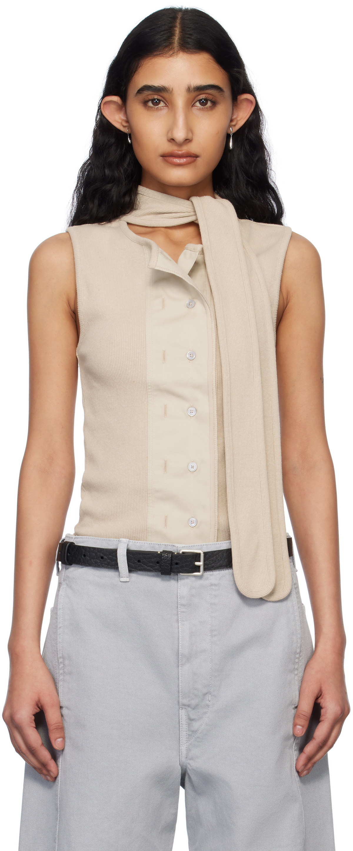 LEMAIRE Beige Asymmetrical Fitted Tank Top Lemaire