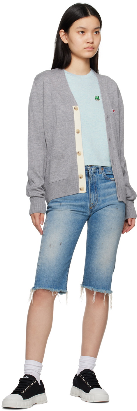 Maison Kitsuné Grey Tricolor Fox Patch Cardigan Maison Kitsune