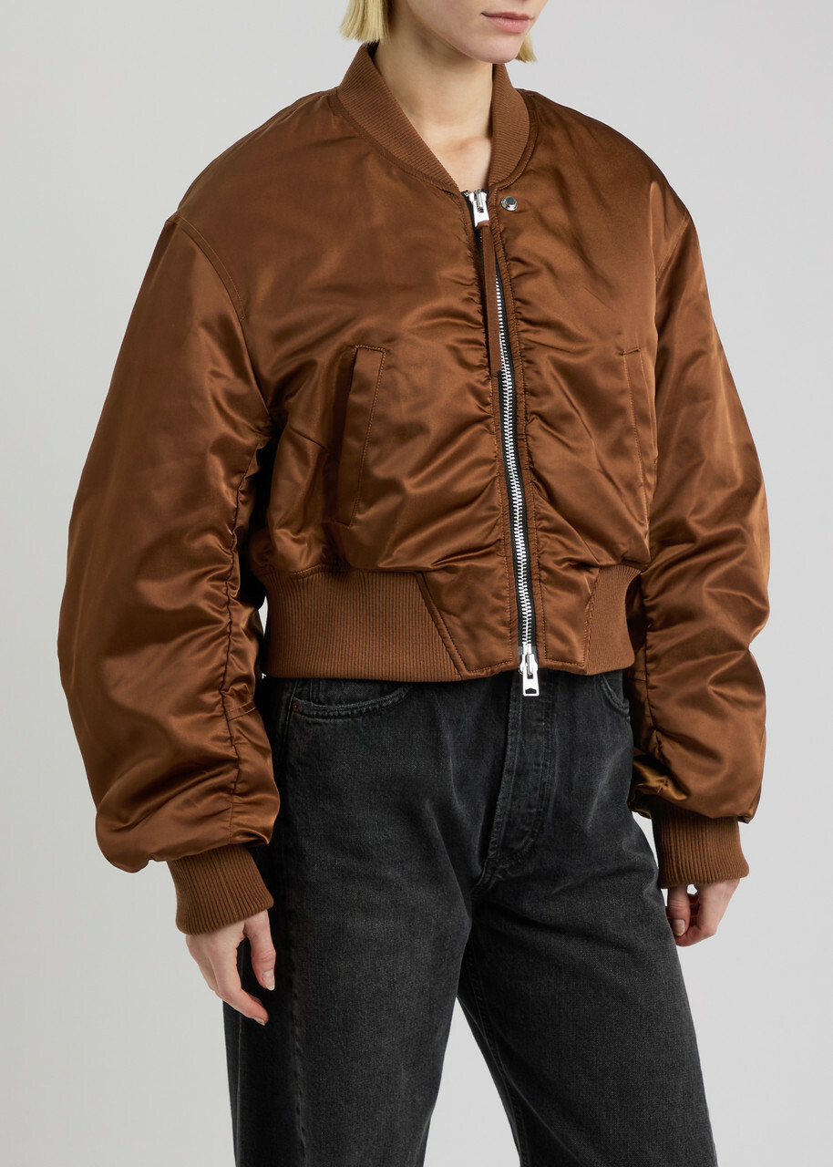 Agolde Jett Padded Satin Bomber Jacket Brown AGOLDE