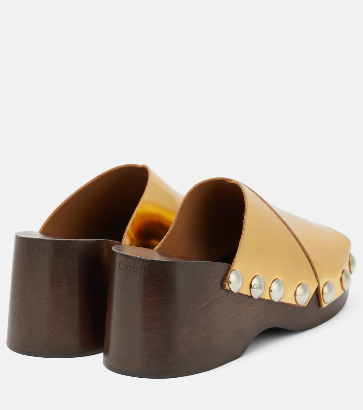 Ganni - Embellished metallic leather clogs GANNI