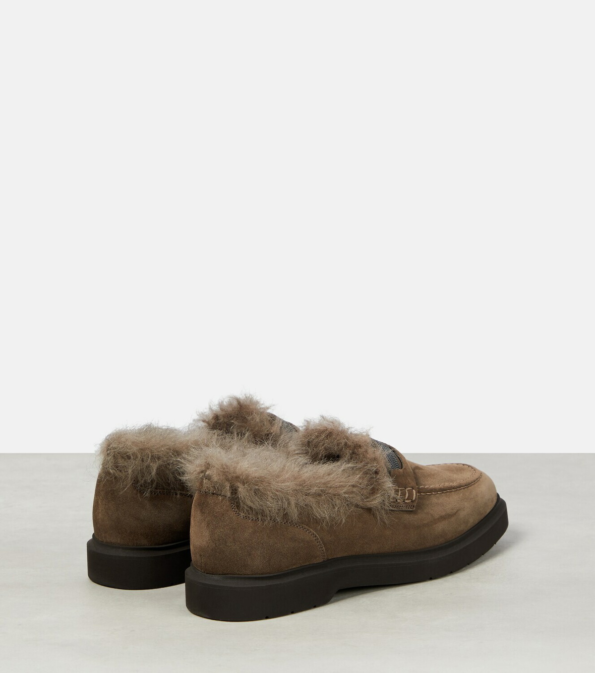 Brunello Cucinelli Shearling-trimmed suede loafers Brunello Cucinelli