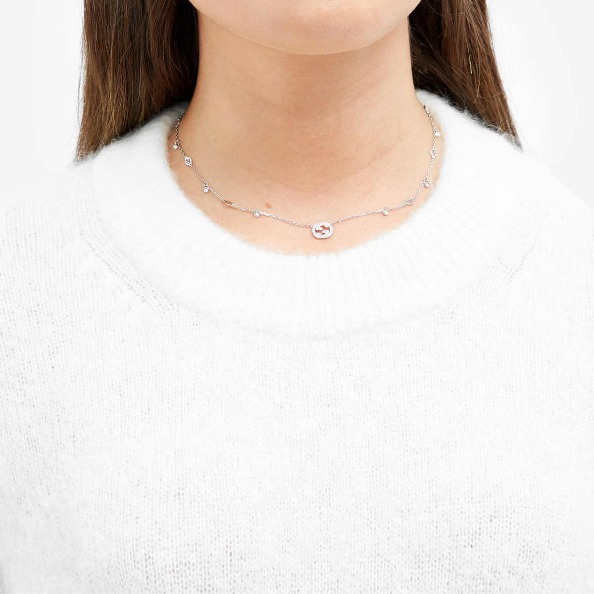 Gucci Women's Interlocking G Diamond Necklace in White Gold Gucci