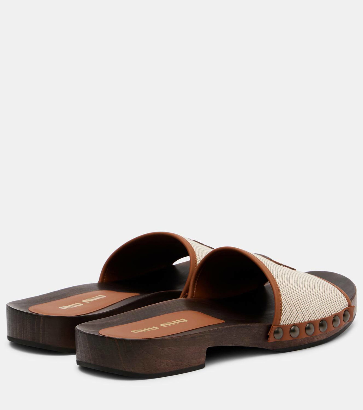 Miu Miu Logo leather-trimmed canvas clogs Miu Miu