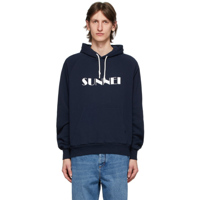 Sunnei Navy Logo Print Hoodie Sunnei