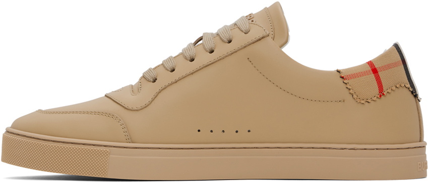 Burberry Beige Leather & Check Cotton Sneakers Burberry