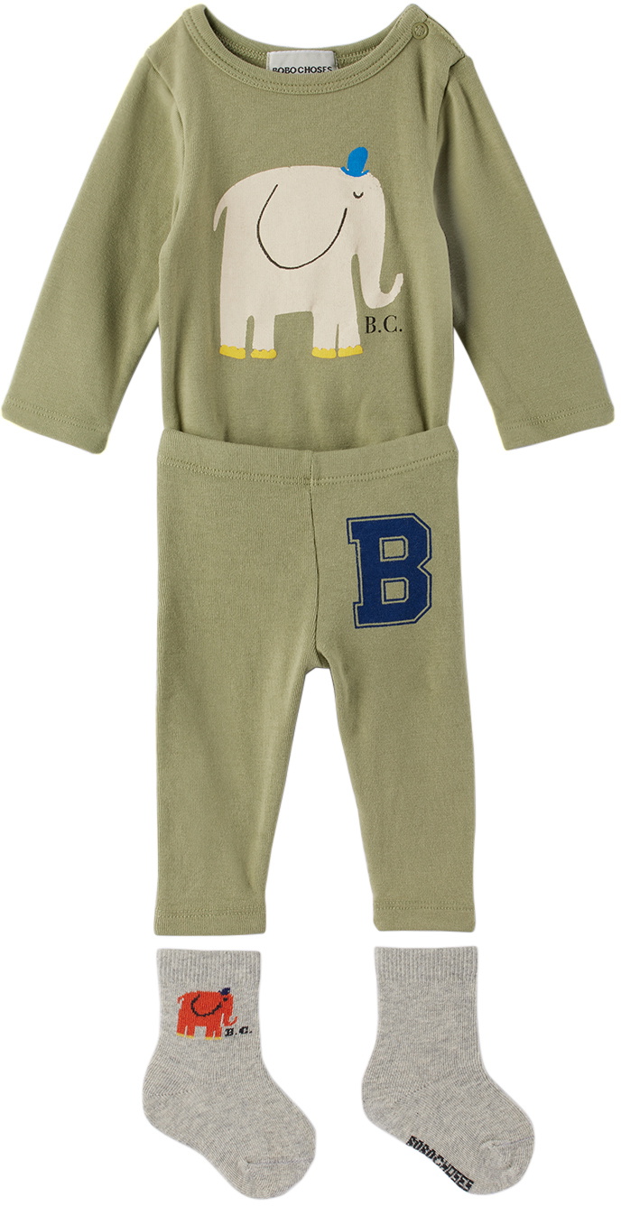 Bobo Choses Baby Green 'The Elephant' Three-Piece Set Bobo Choses