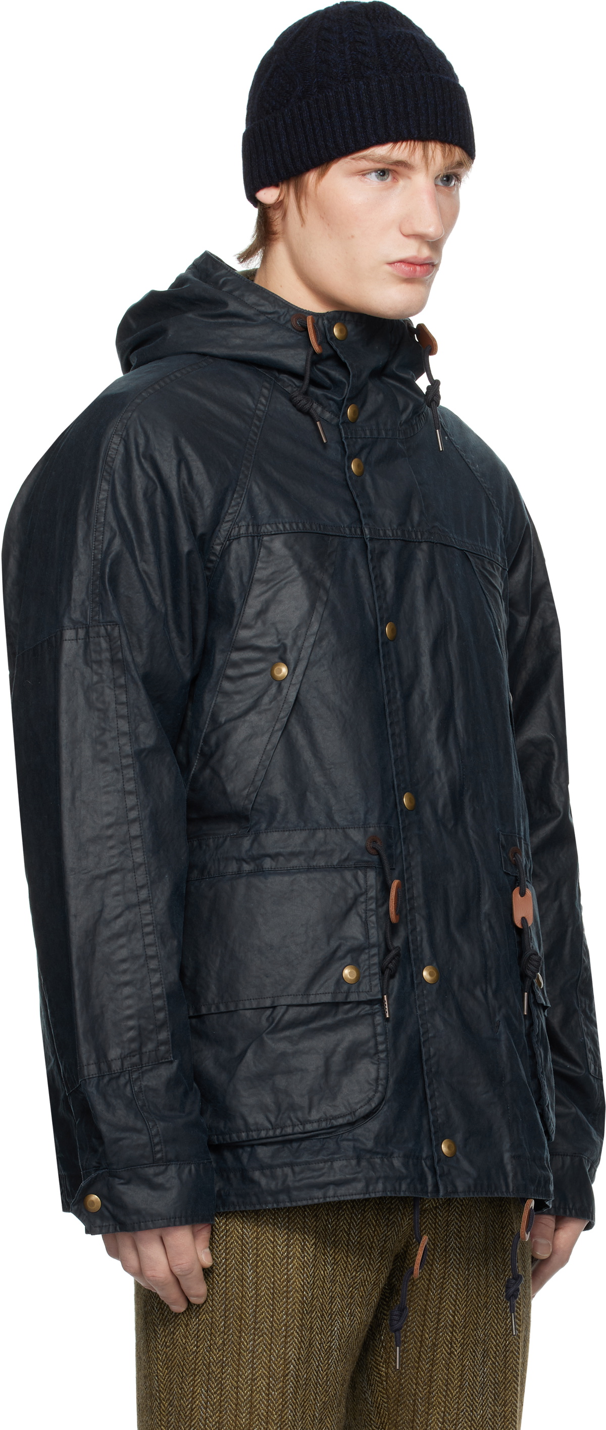 RRL Navy Oilcloth Hooded Jacket RRL