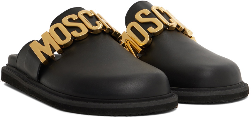 Moschino Black Lettering Logo Calfskin Mules Moschino