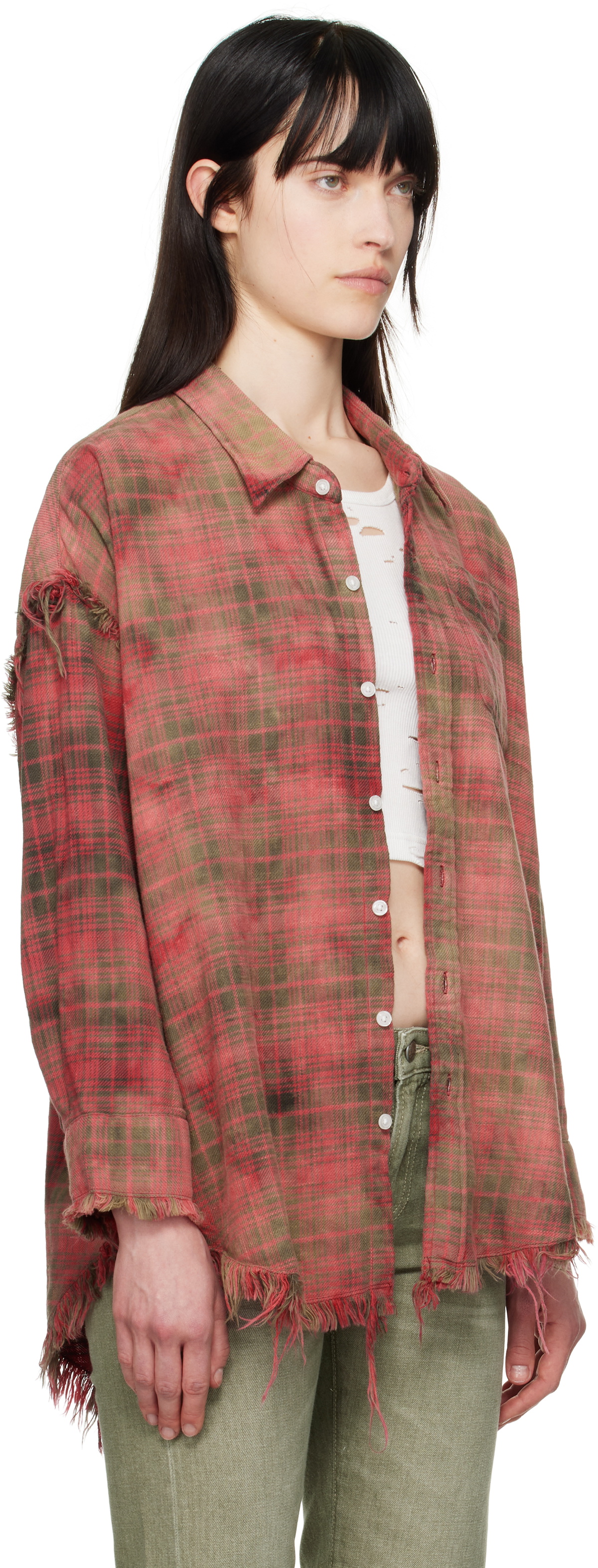 R13 Red Shredded Seam Drop Neck Shirt R13