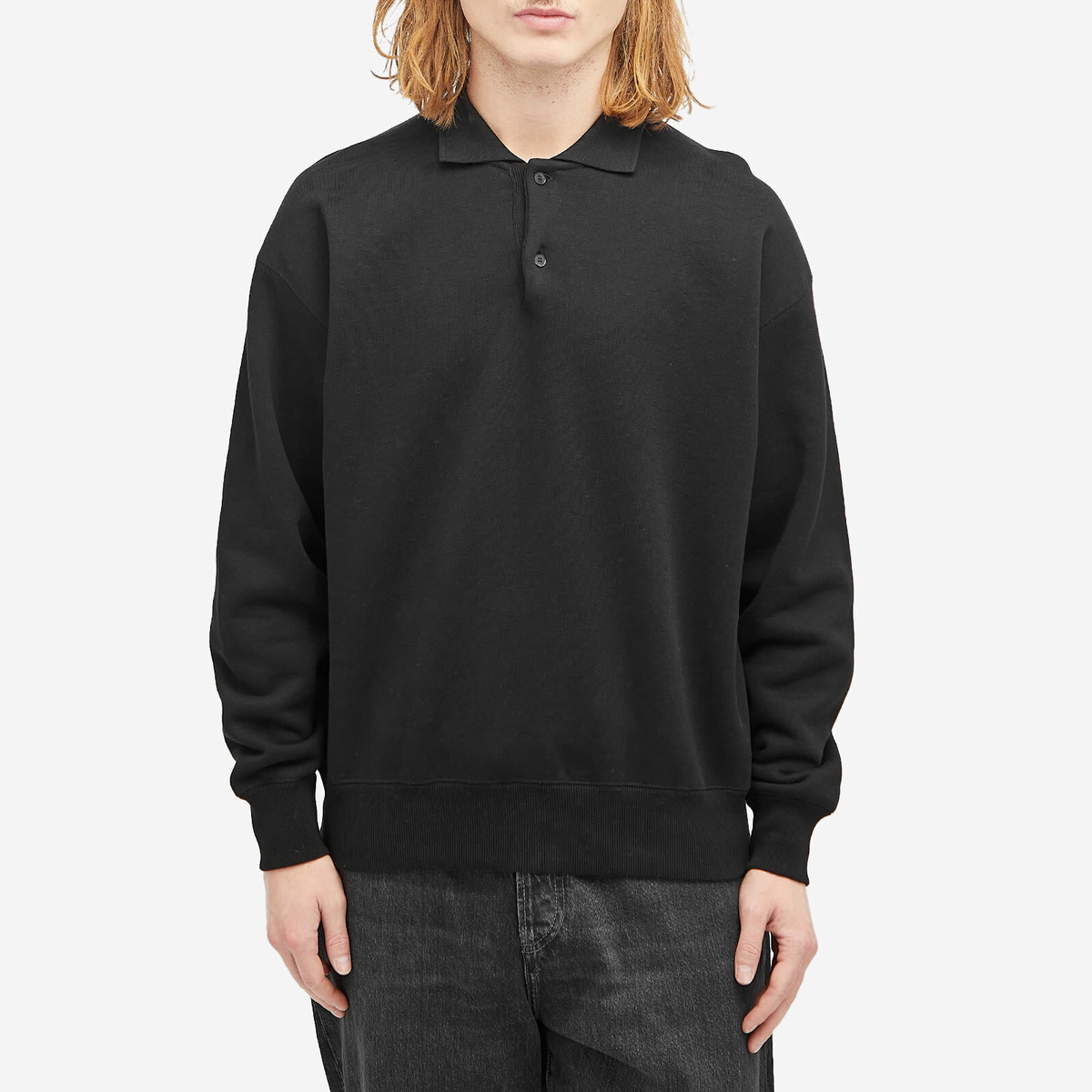 Auralee Men's Super Soft Polo Sweat in Black Auralee