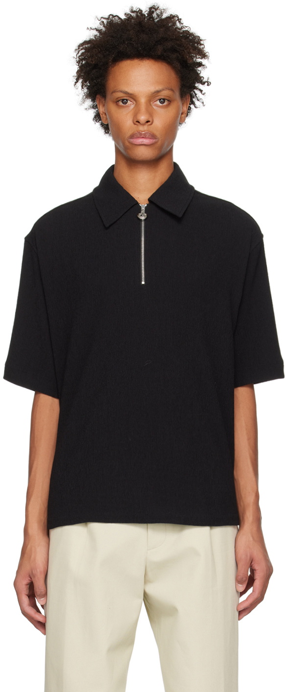 Solid Homme Black Half-Zip Polo Solid Homme