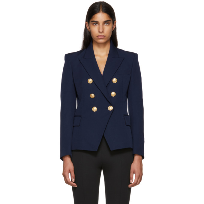 Balmain Navy Six-Button Blazer Balmain
