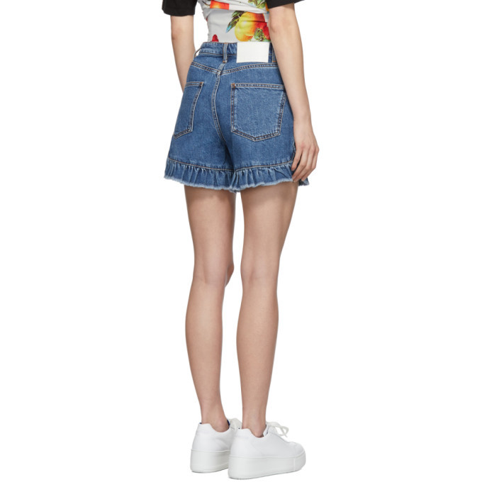 MSGM Blue Denim Ruffled Shorts MSGM