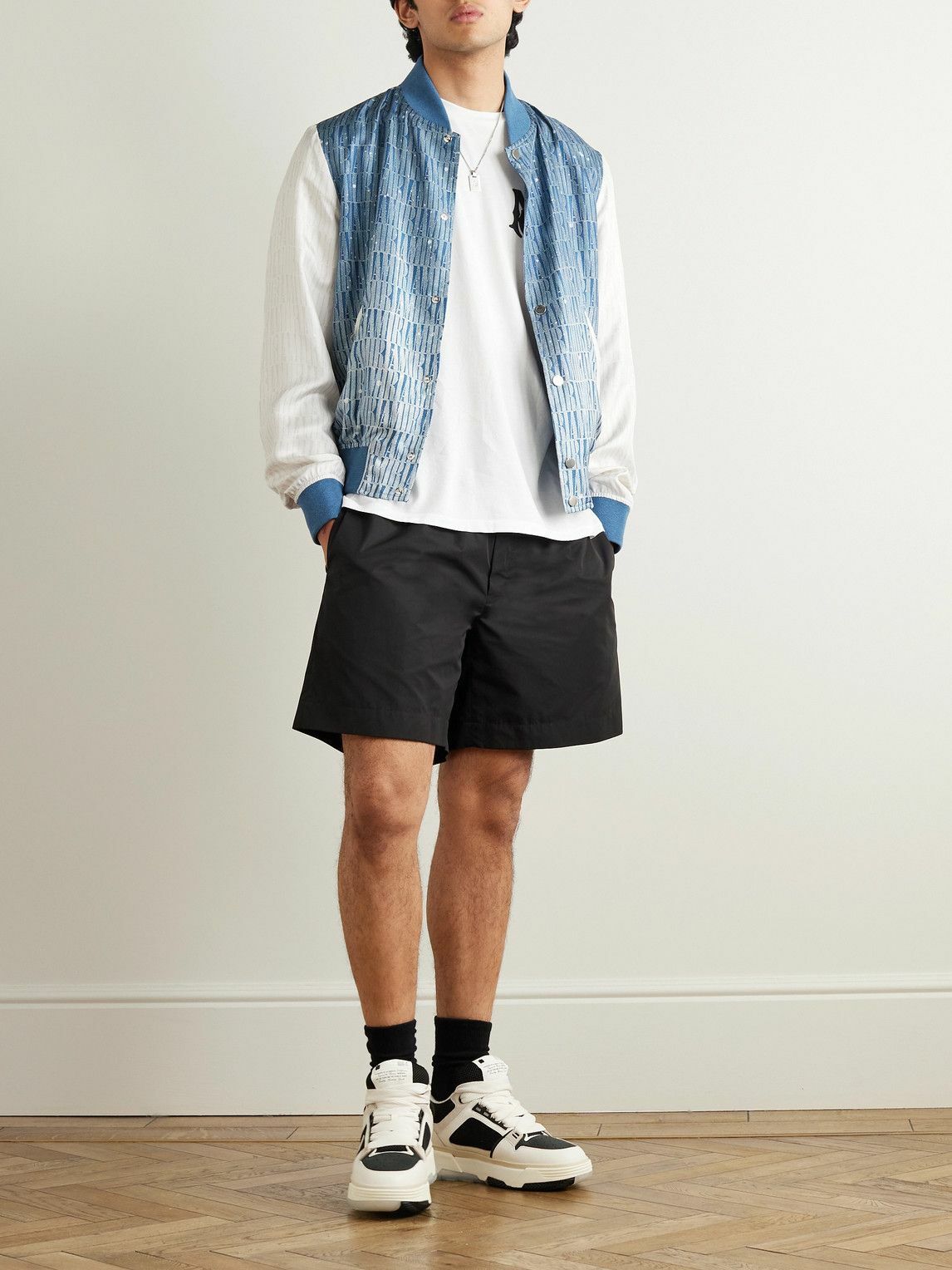 AMIRI - Logo-Print Silk-Twill Bomber Jacket - Blue Amiri