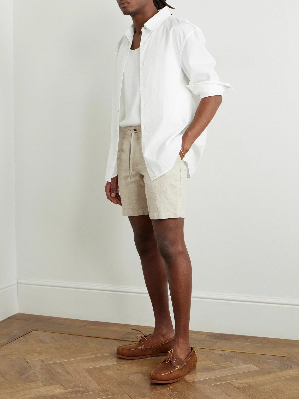 Mr P. - Straight-Leg Linen and Cotton-Blend Drawstring Shorts ...