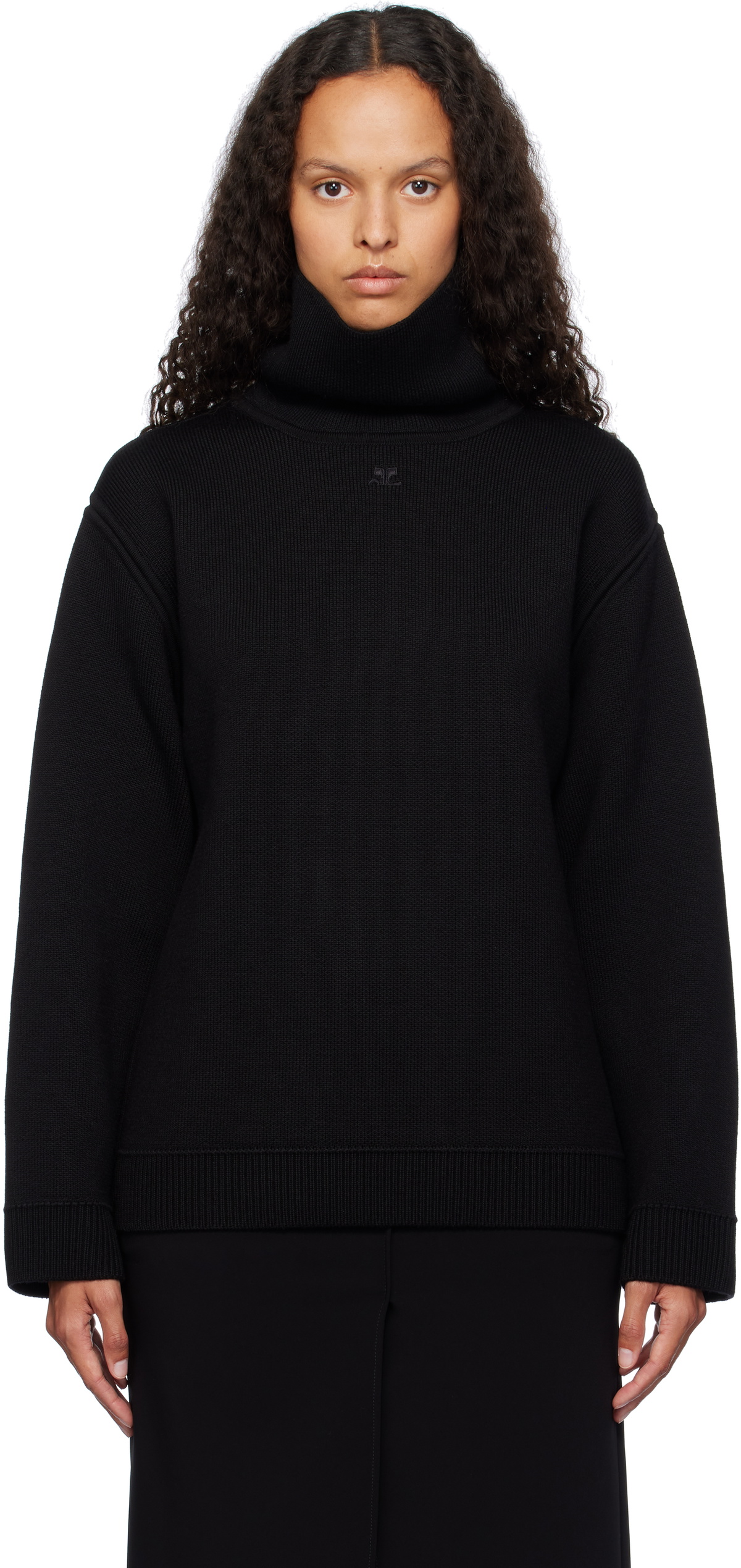 Courrèges Black Oversized Mockneck Knit Sweater Courreges
