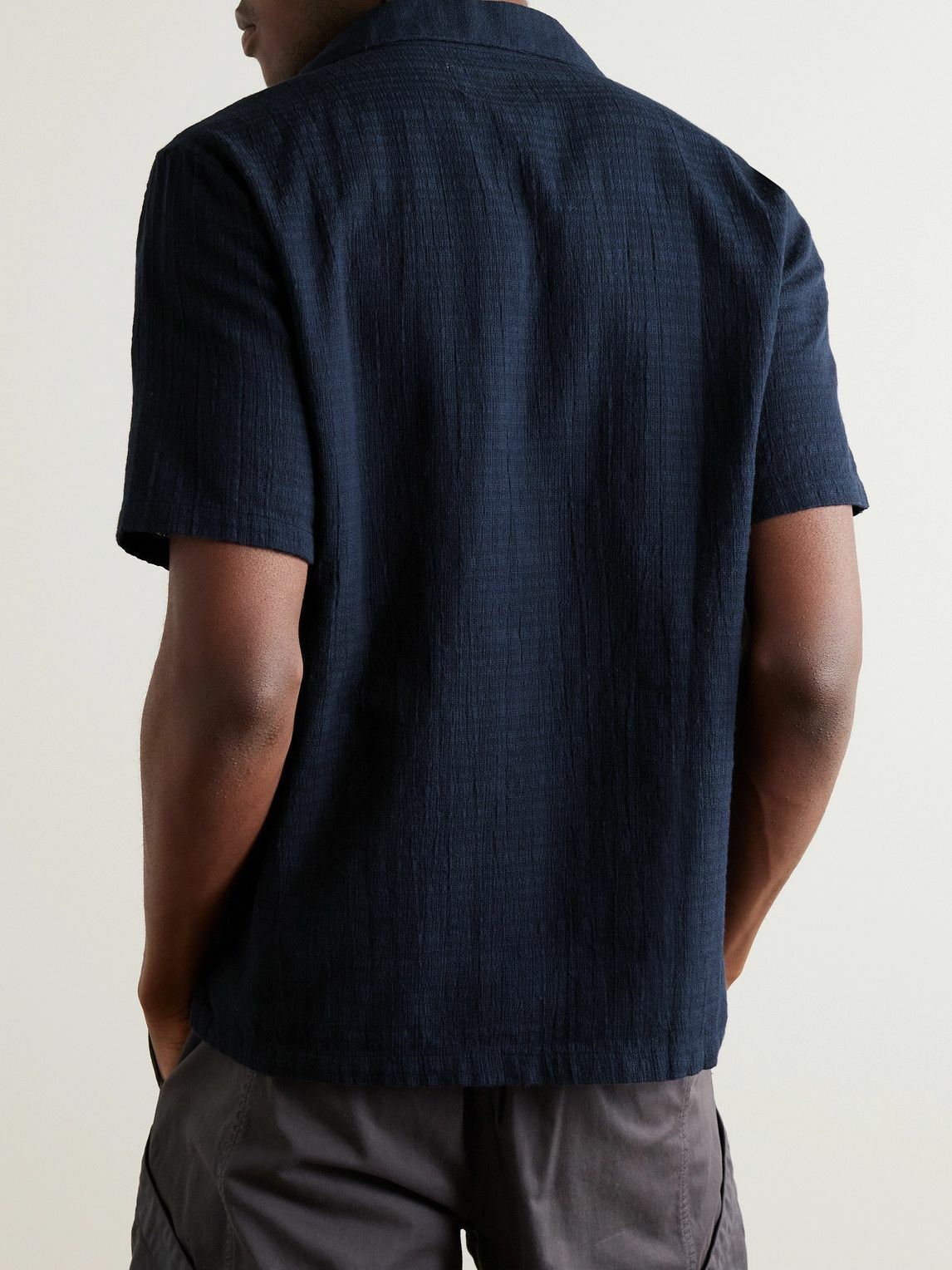 Folk - Convertible-Collar Cotton-Gauze Shirt - Blue Folk