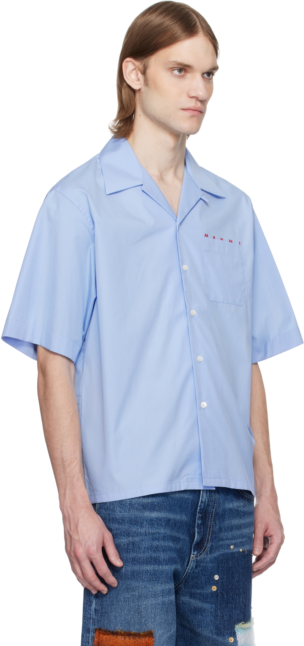 Marni Blue Poplin Bowling Hidden Logo Shirt Marni