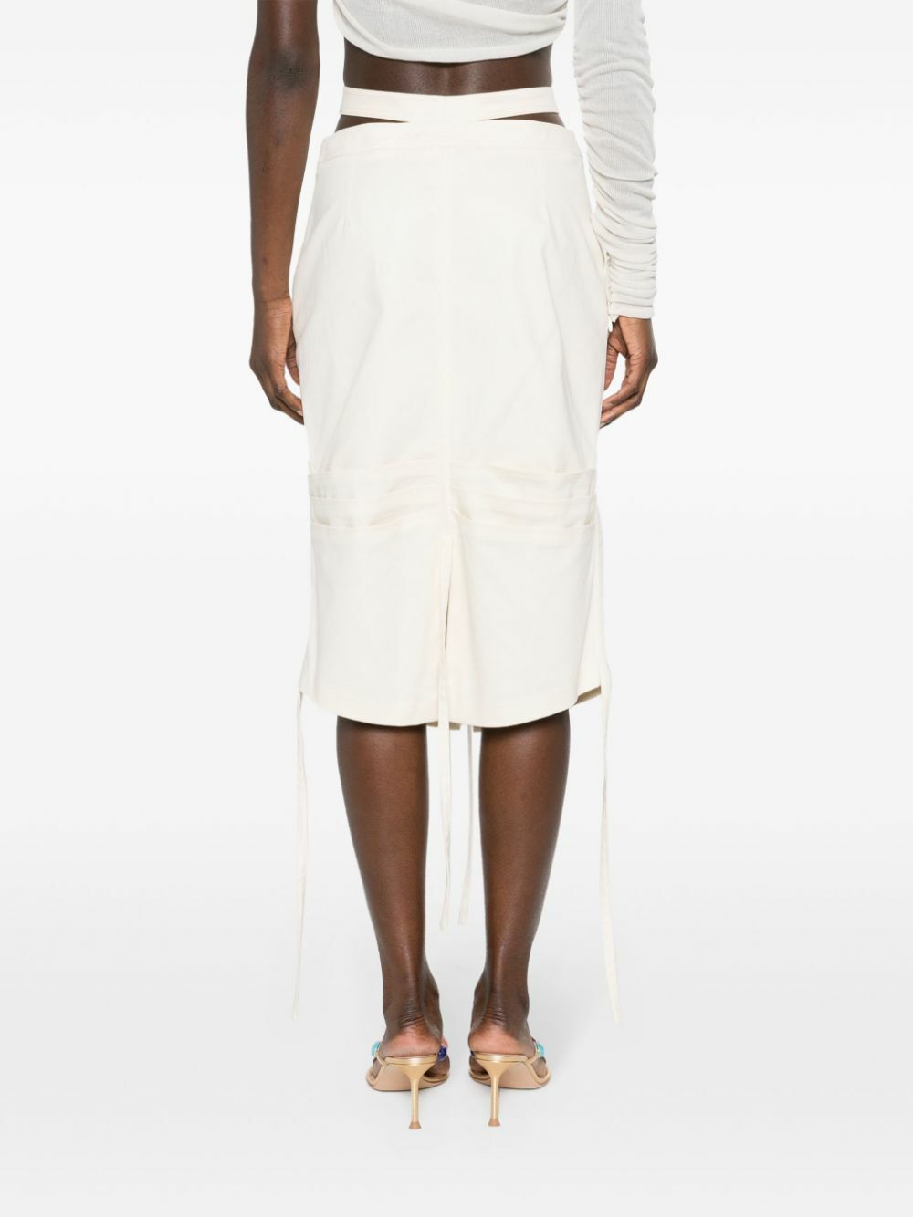 ANDREĀDAMO White Cut-Out Drawstring Midi Skirt ANDREADAMO