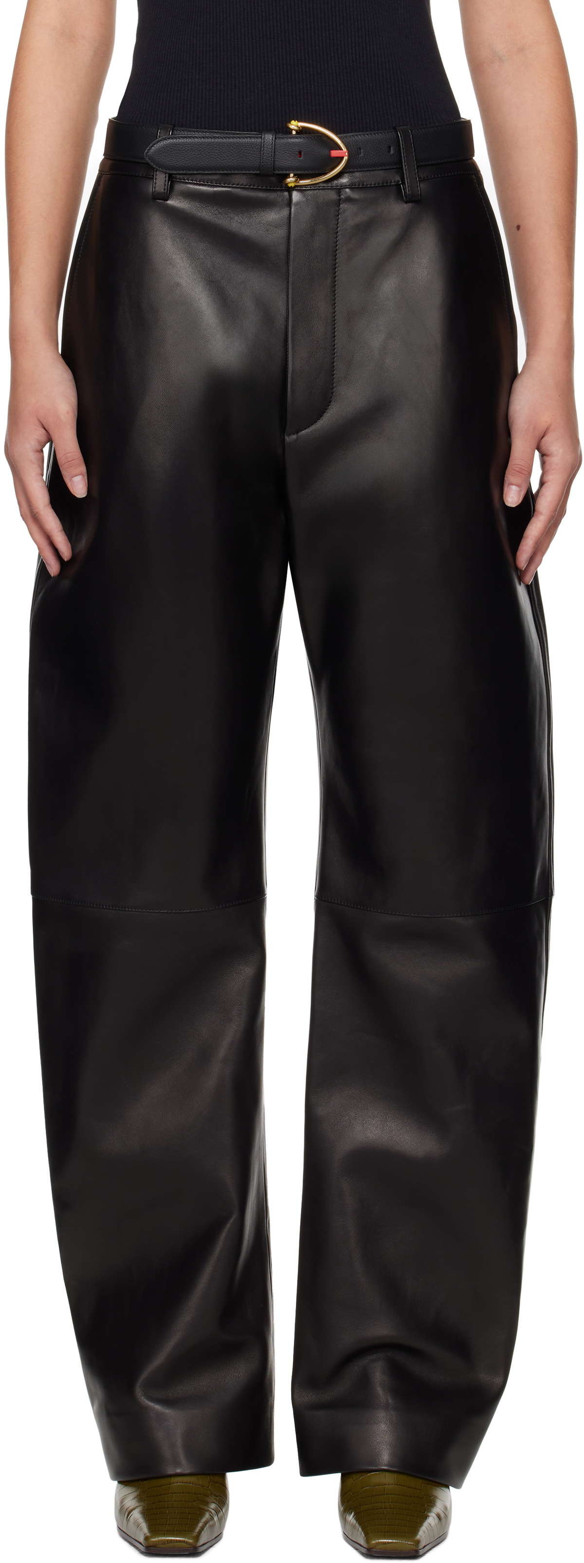 Bottega Veneta Black Rounded Leg Leather Pants Bottega Veneta