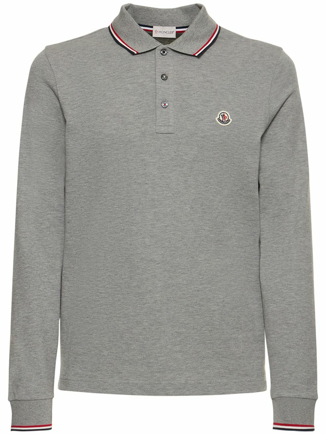 MONCLER - Long Sleeve Cotton Piquet Polo Shirt Moncler