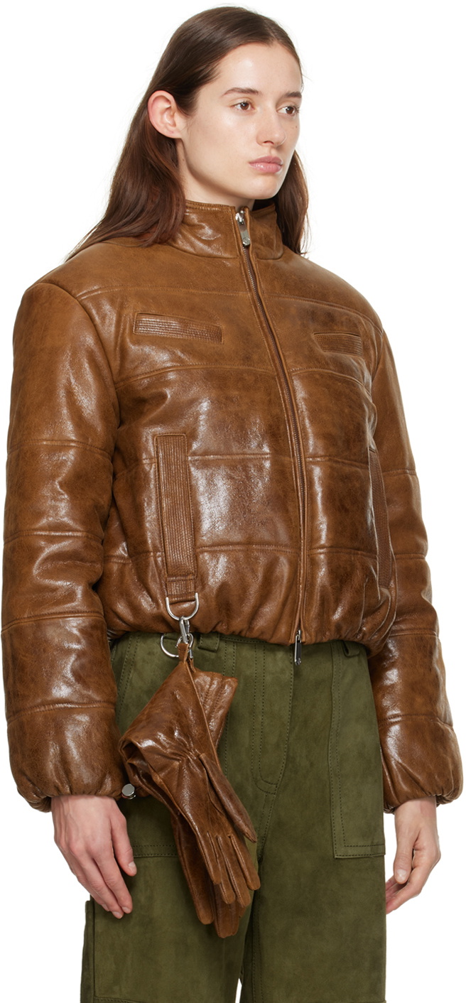 Saks Potts Brown Franklin Leather Puffer Jacket & Gloves Set Saks Potts