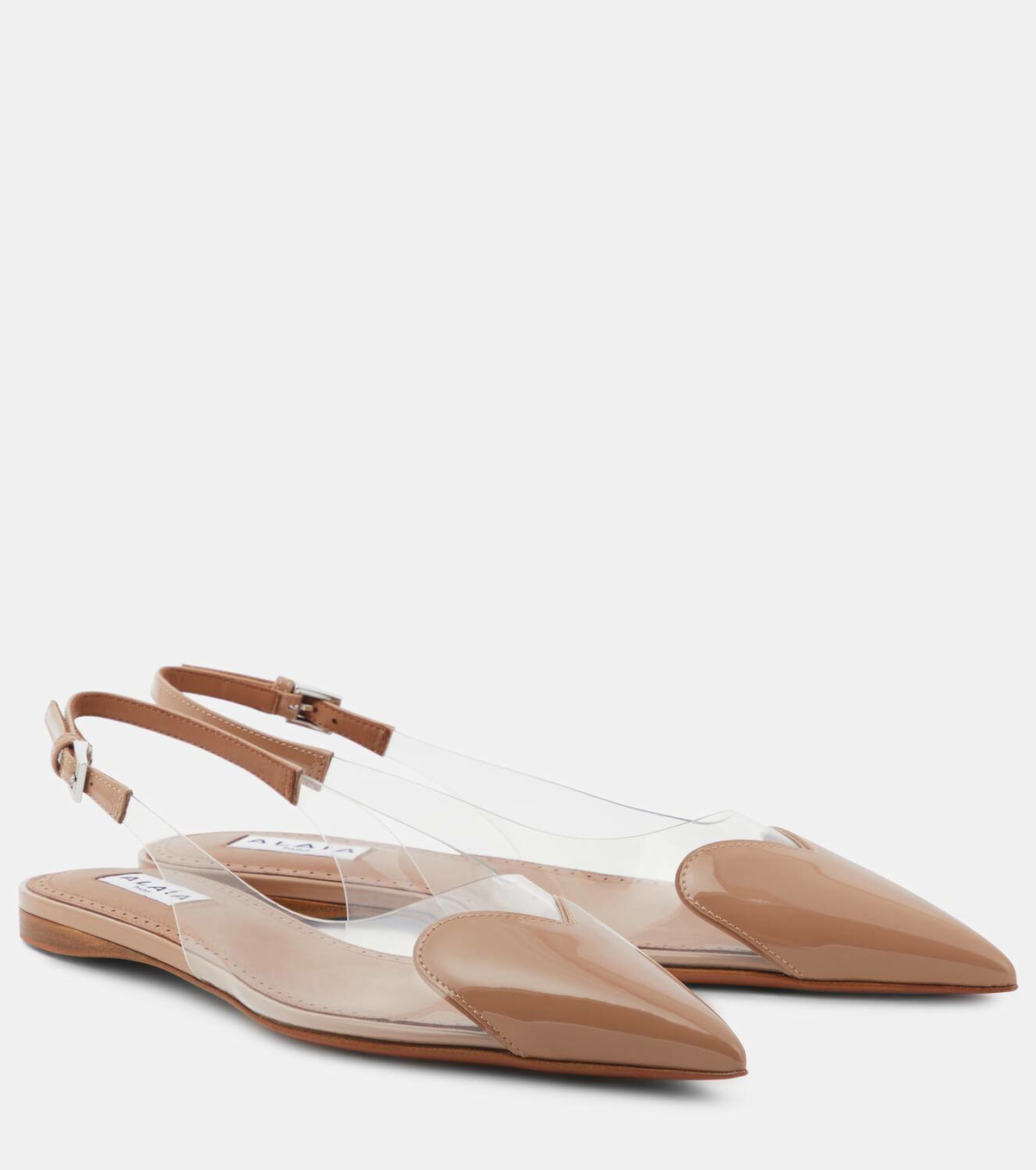 Alaïa Le Cœur patent leather and PU slingback flats ALAÏA