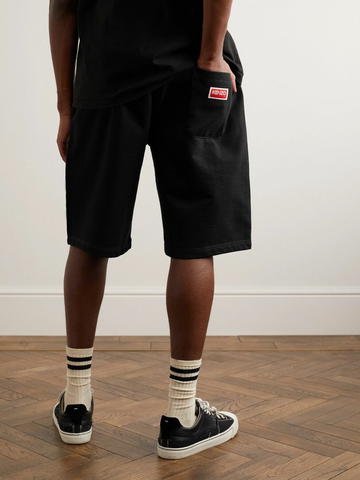 KENZO - Boke Flower 2.0 Straight-Leg Logo-Print Cotton-Jersey Shorts - Black Kenzo