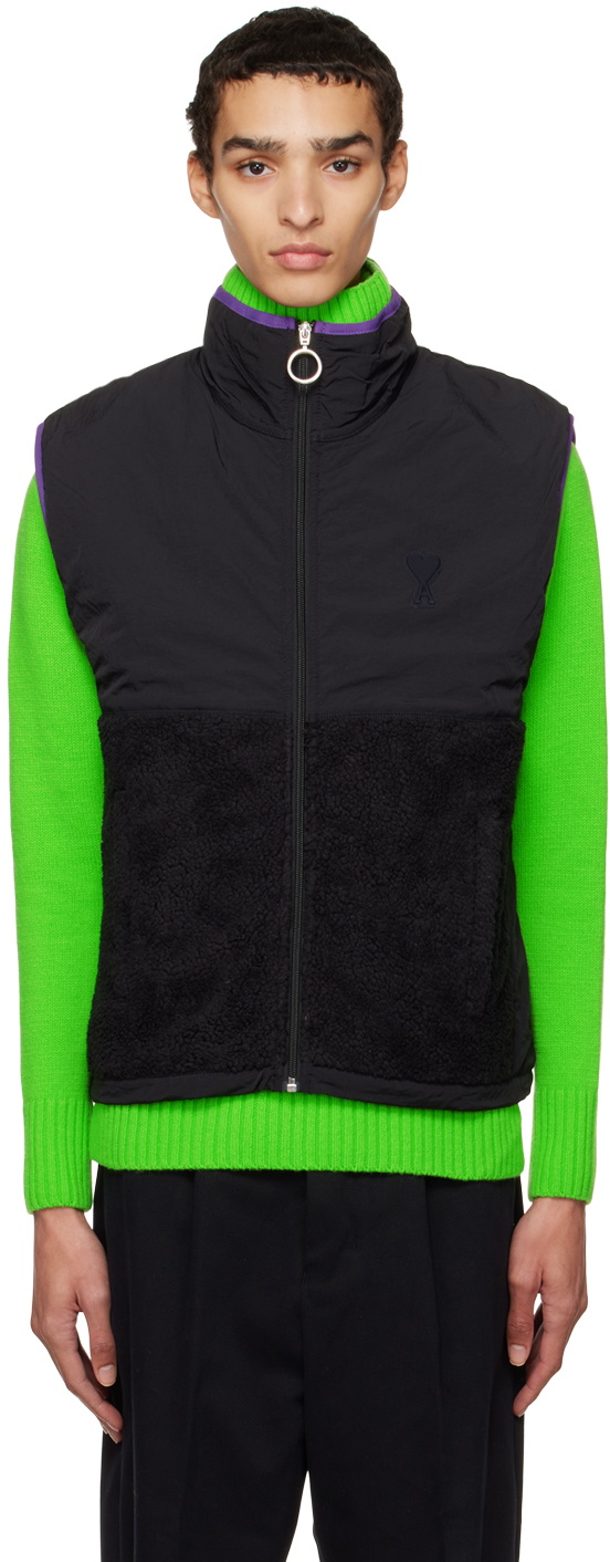 AMI Paris Black Ami De Cœur Paneled Vest AMI