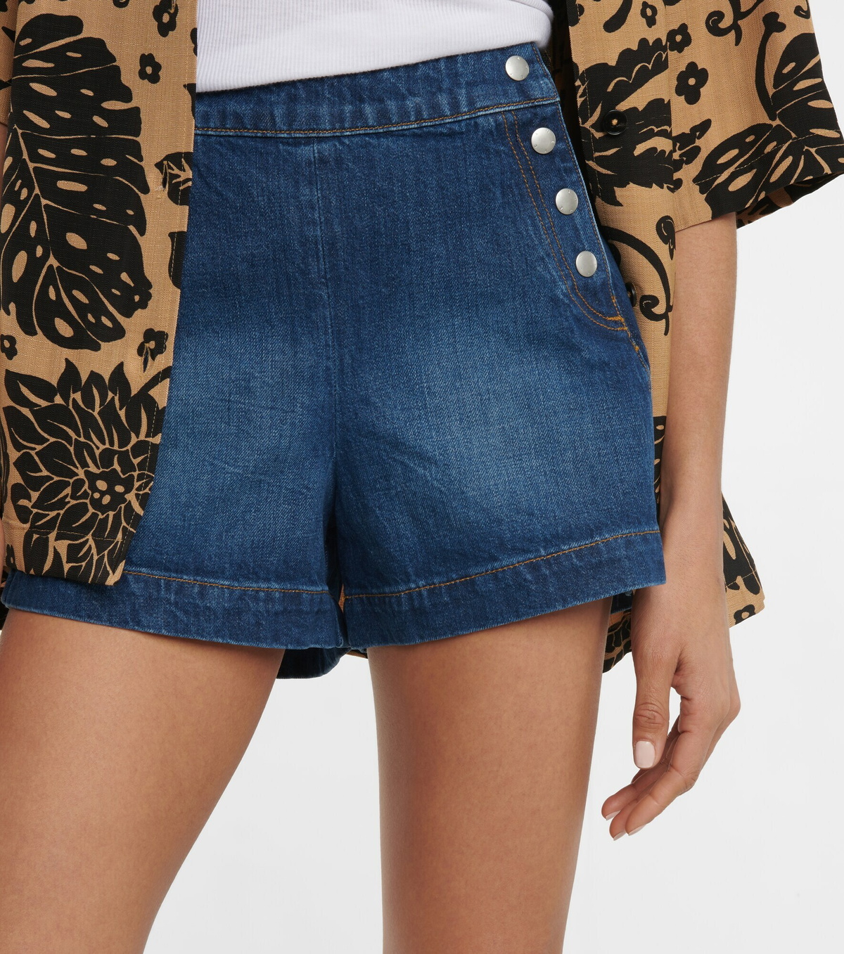 Frame - Sailor Snap high-rise denim shorts Frame Denim