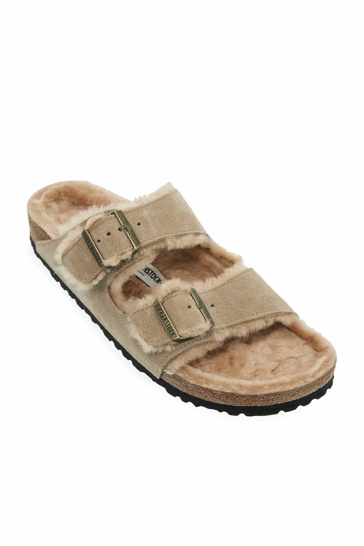 BIRKENSTOCK narrow fit arizona shearling slides Neutro Birkenstock