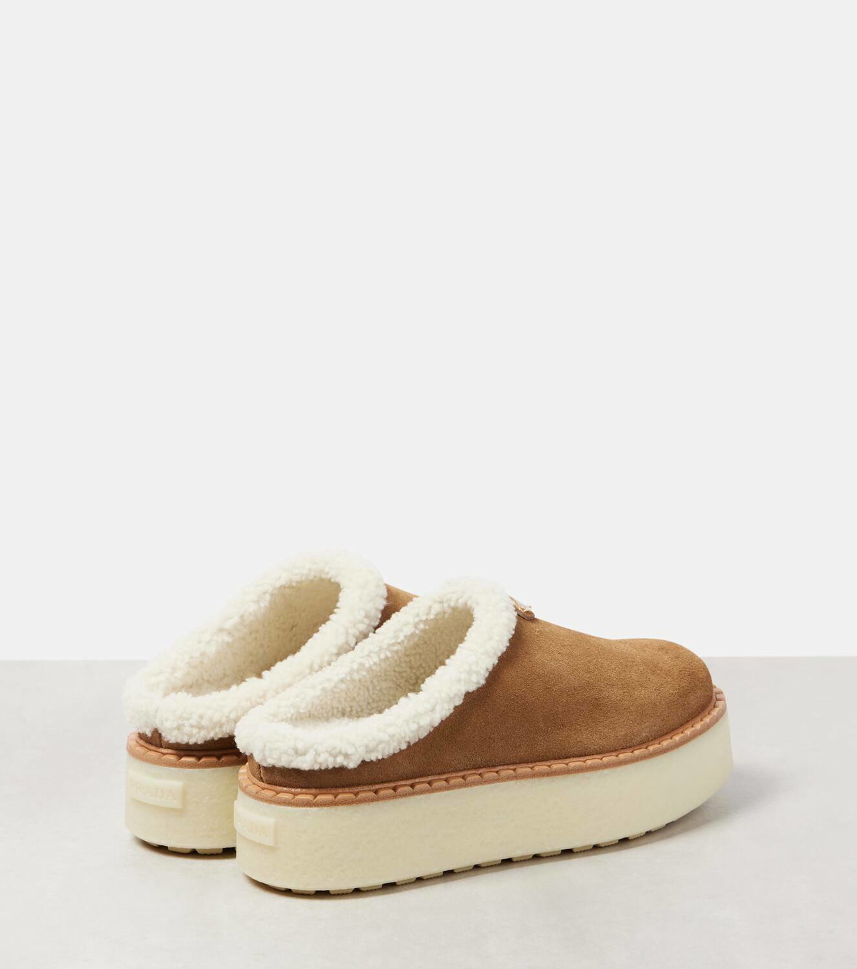 Prada Evolve shearling-lined suede platform mules Prada