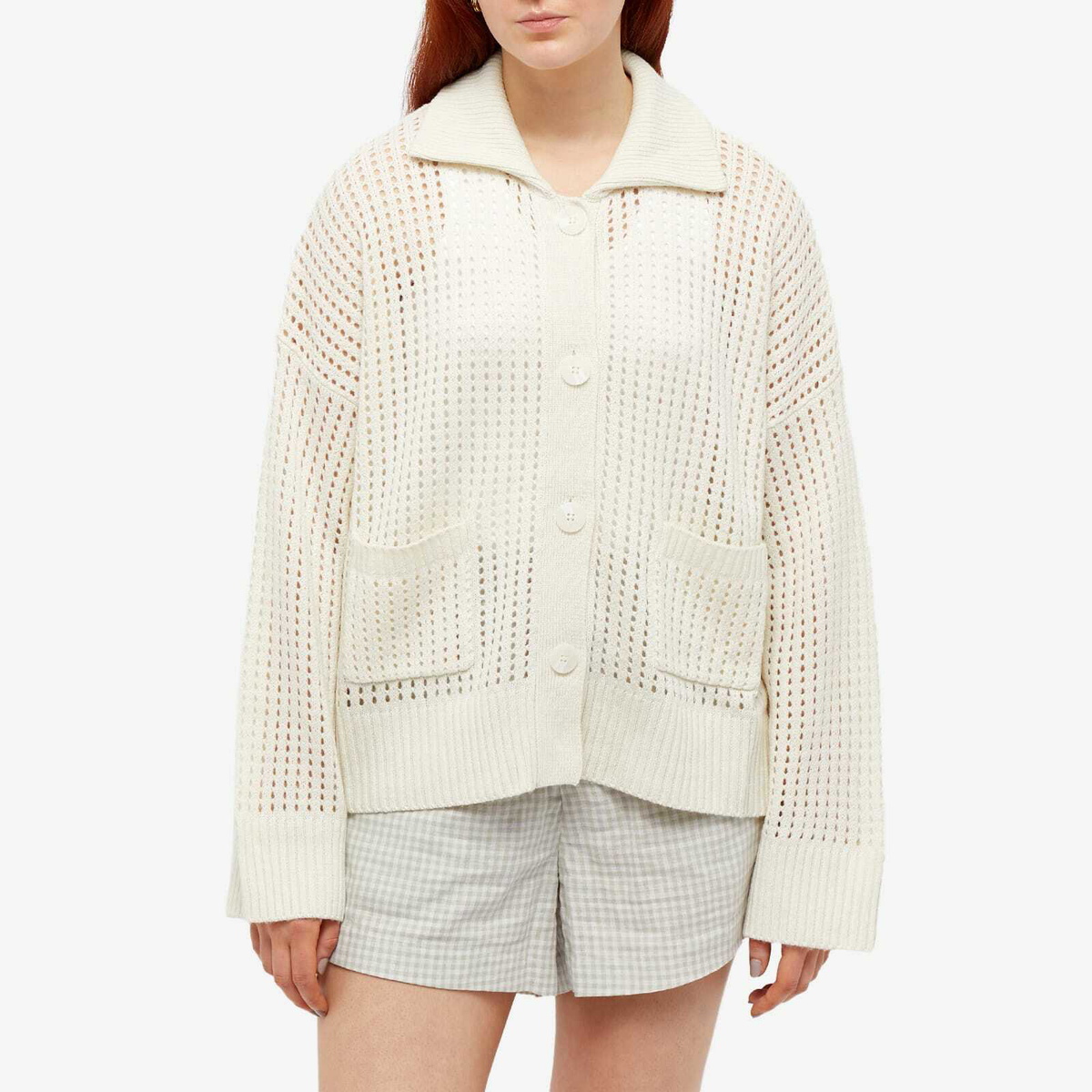 Holzweiler Women's Tired Crochet Cardigan in Ecru Holzweiler