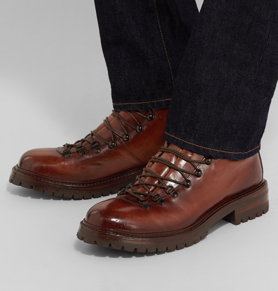 Officine Creative - Manchester Shearling-Lined Grained Leather Hiking ...