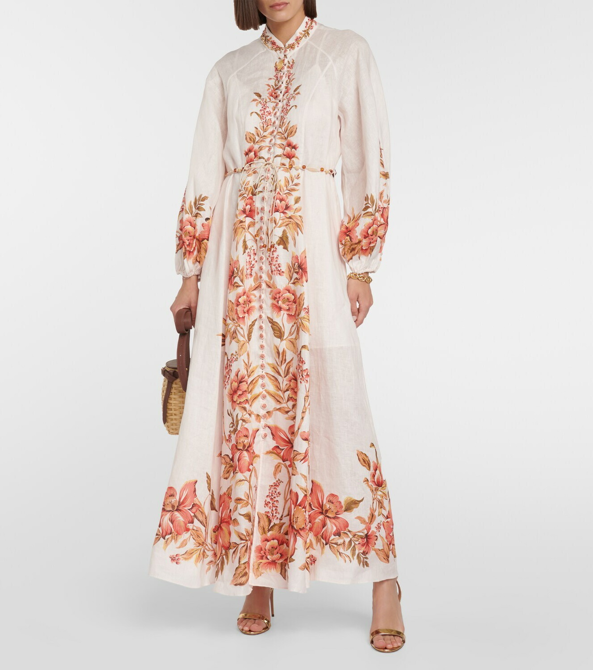 Zimmermann Vacay Billow Belted Floral Linen Maxi Dress Zimmermann