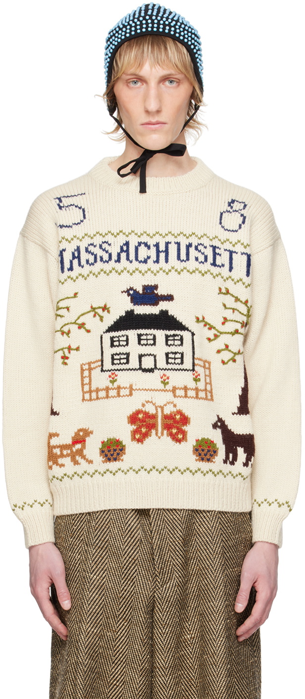 Bode Off-White Homestead Sampler Sweater Bode