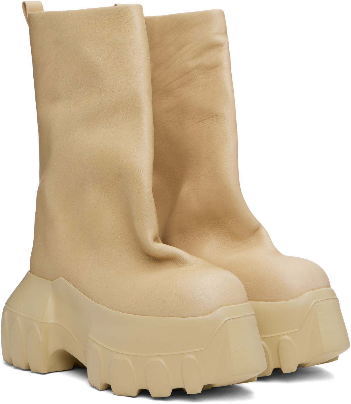 Rick Owens Beige Hollywood Flared Mega Tractor Boots Rick Owens