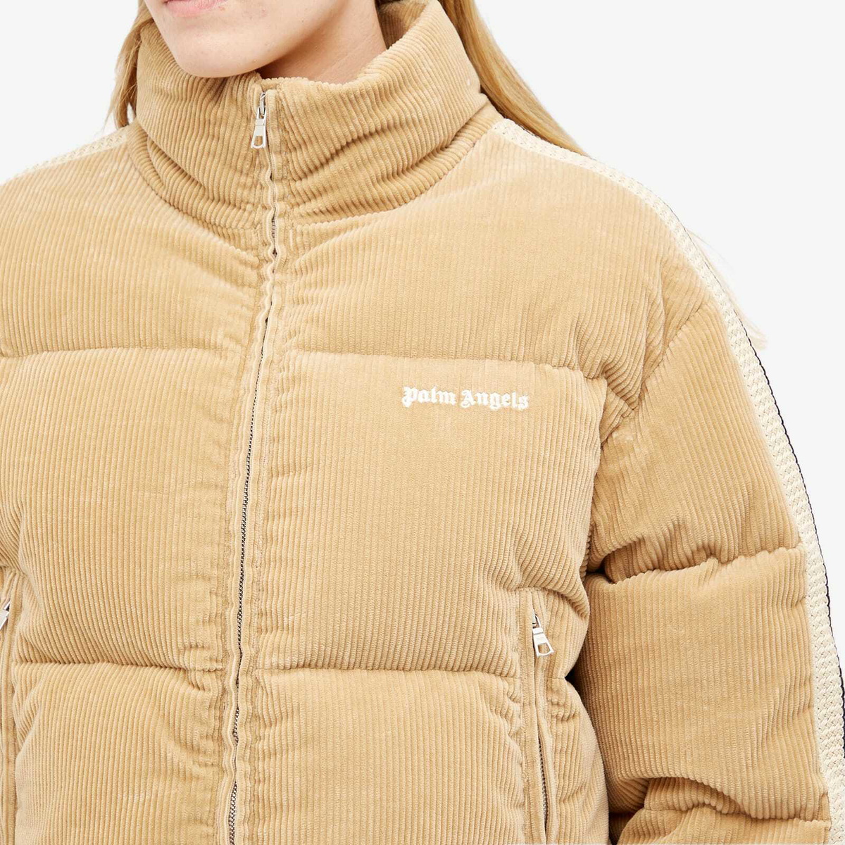 Palm Angels Women's Corduroy Cropped Down Jacket in Beige Palm Angels